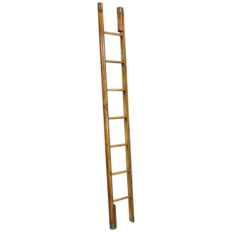 English Brown Leather and Brass Tack Stick Ladder at 1stDibs