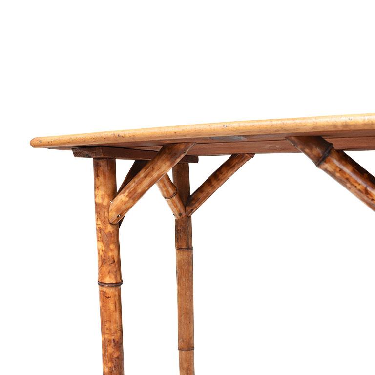 English Burnt Bamboo or Tortoise Rectangular Side Table with Floral ...