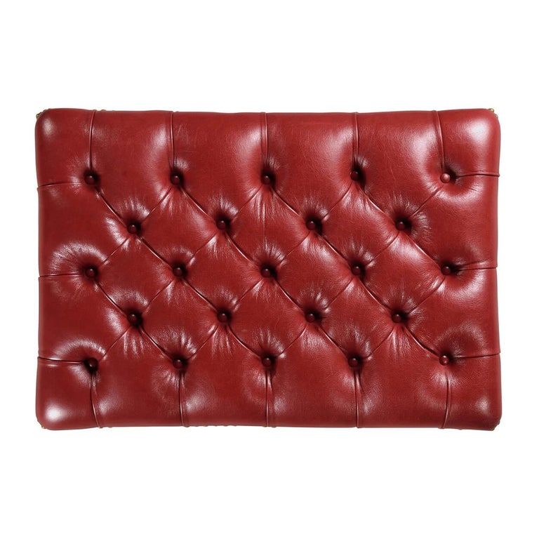 English Button Tufted Leather Footstool at 1stDibs