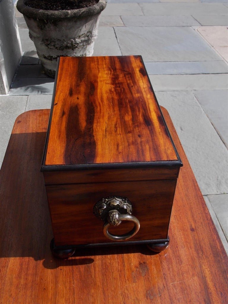 English Calamander Hinged Tea Caddy with Flanking Brass Floral Handles ...