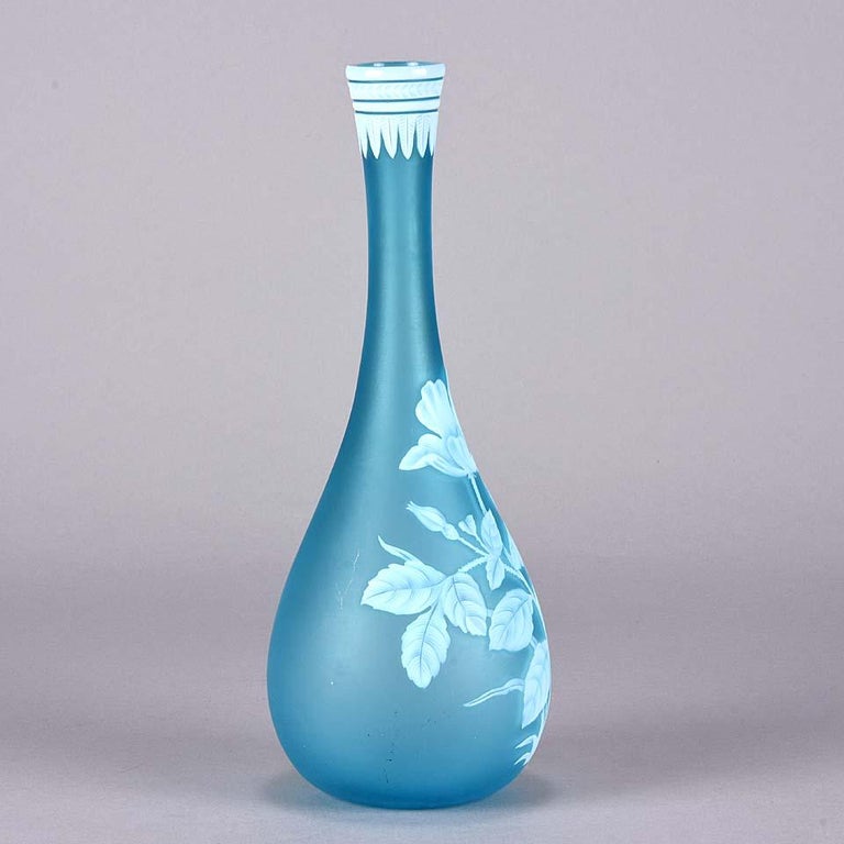 English Cameo Glass Blue Flower Vase by Thomas Webb at 1stDibs