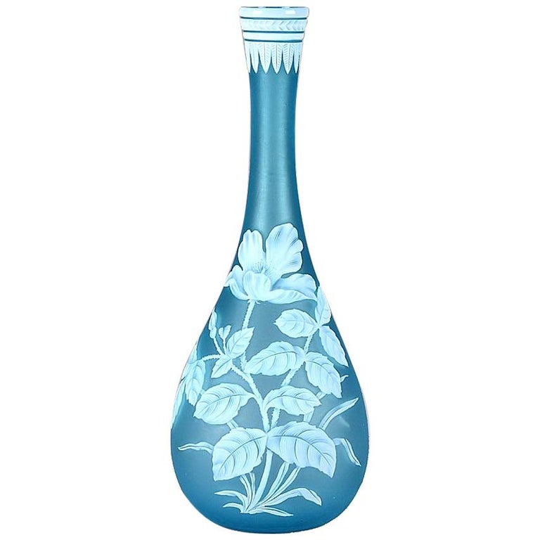 English Cameo Glass Blue Flower Vase by Thomas Webb at 1stDibs