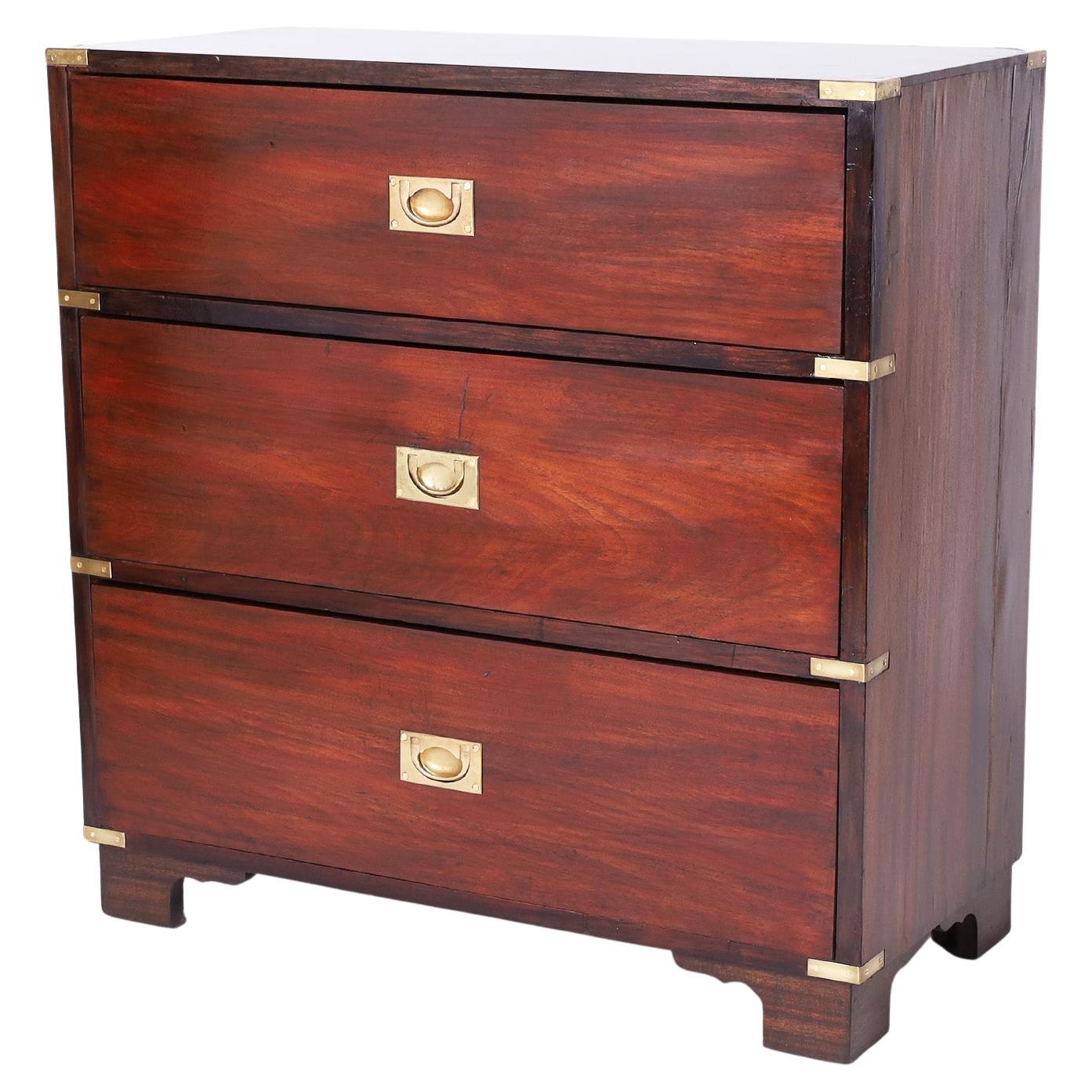 A Large Mahogany Campaign Style Jewelry Chest For Sale at 1stDibs