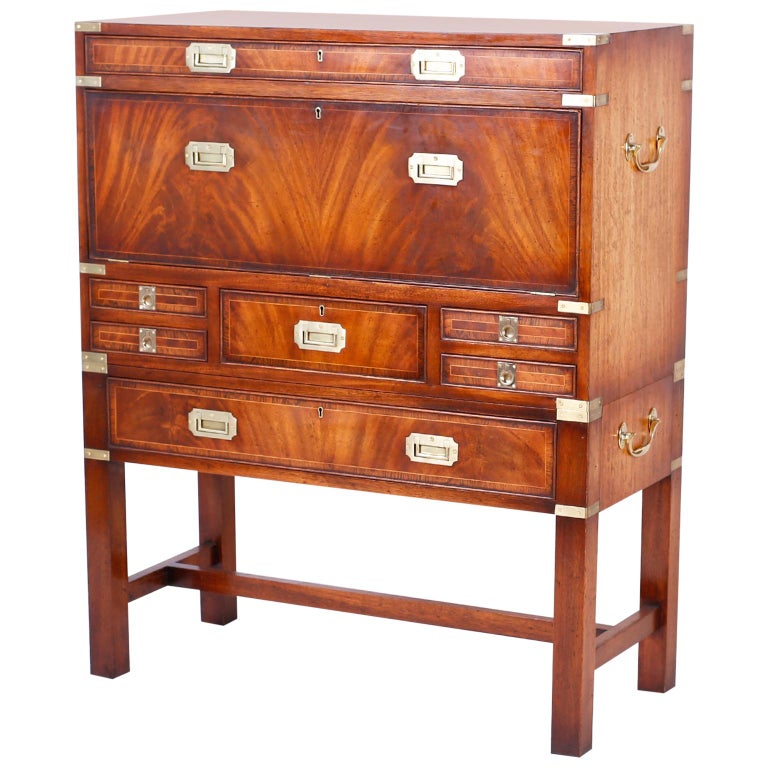 English Campaign Secretary Chest on Stand at 1stDibs
