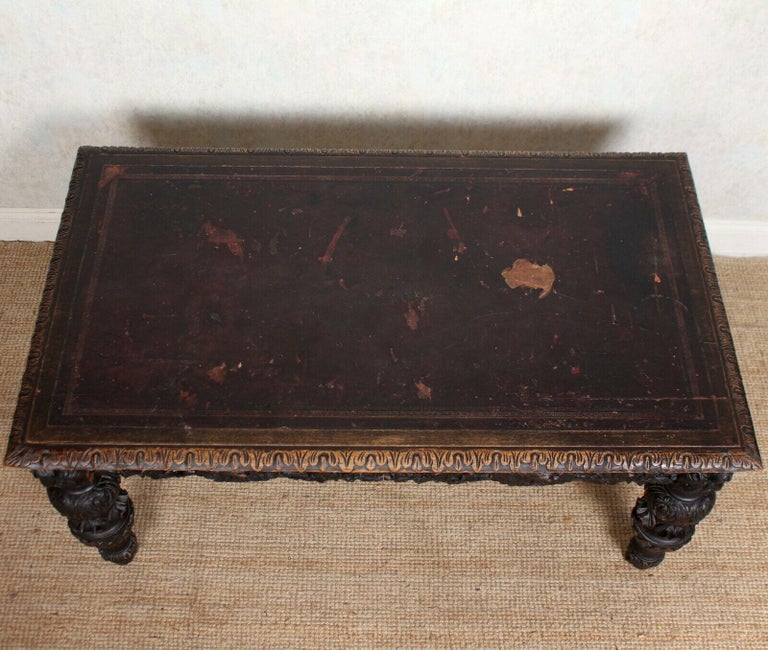 English Carved Oak Desk Library Table Gothic Jacobean Large Writing ...