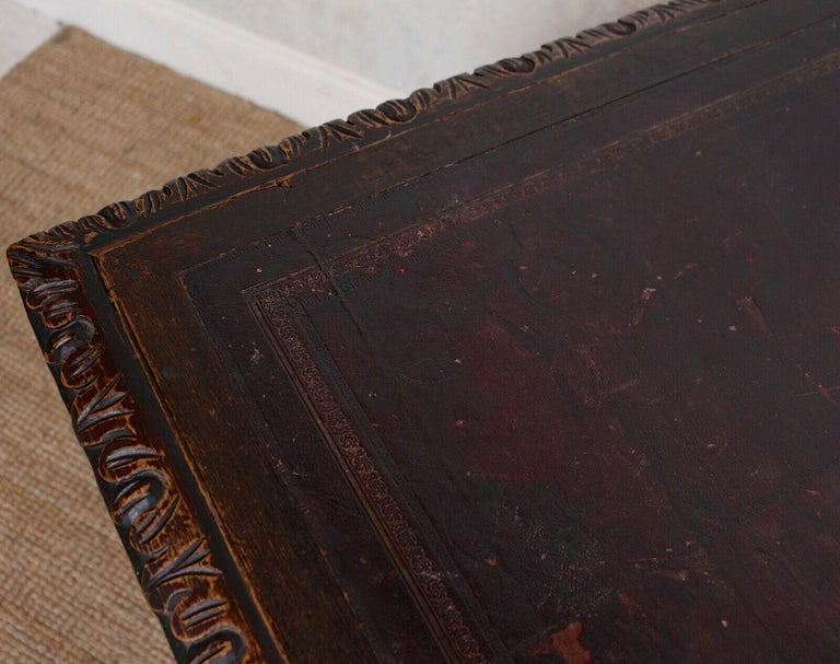 English Carved Oak Desk Library Table Gothic Jacobean Large Writing ...