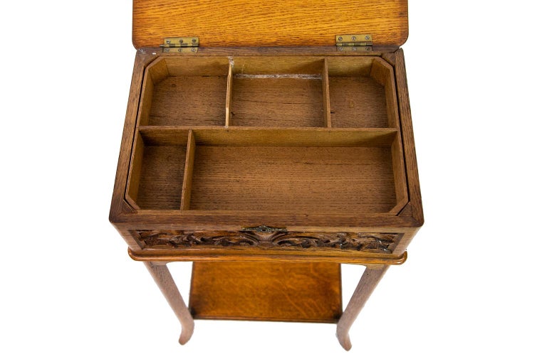 English Carved Oak Lift Top Side Table For Sale at 1stDibs