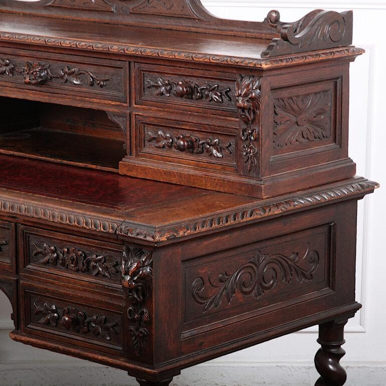English Carved Oak Renaissance Revival Desk For Sale at 1stDibs