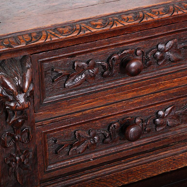 English Carved Oak Renaissance Revival Desk For Sale at 1stDibs