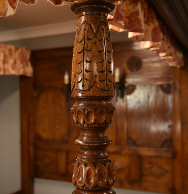 English Carved Oak Tudor Style Four Poster Bed Super King Size For Sale ...