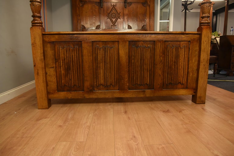English Carved Oak Tudor Style Four Poster Bed Super King Size For Sale ...