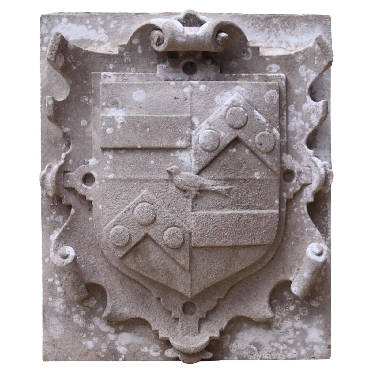 English Carved Stone Armorial Plaque For Sale at 1stDibs
