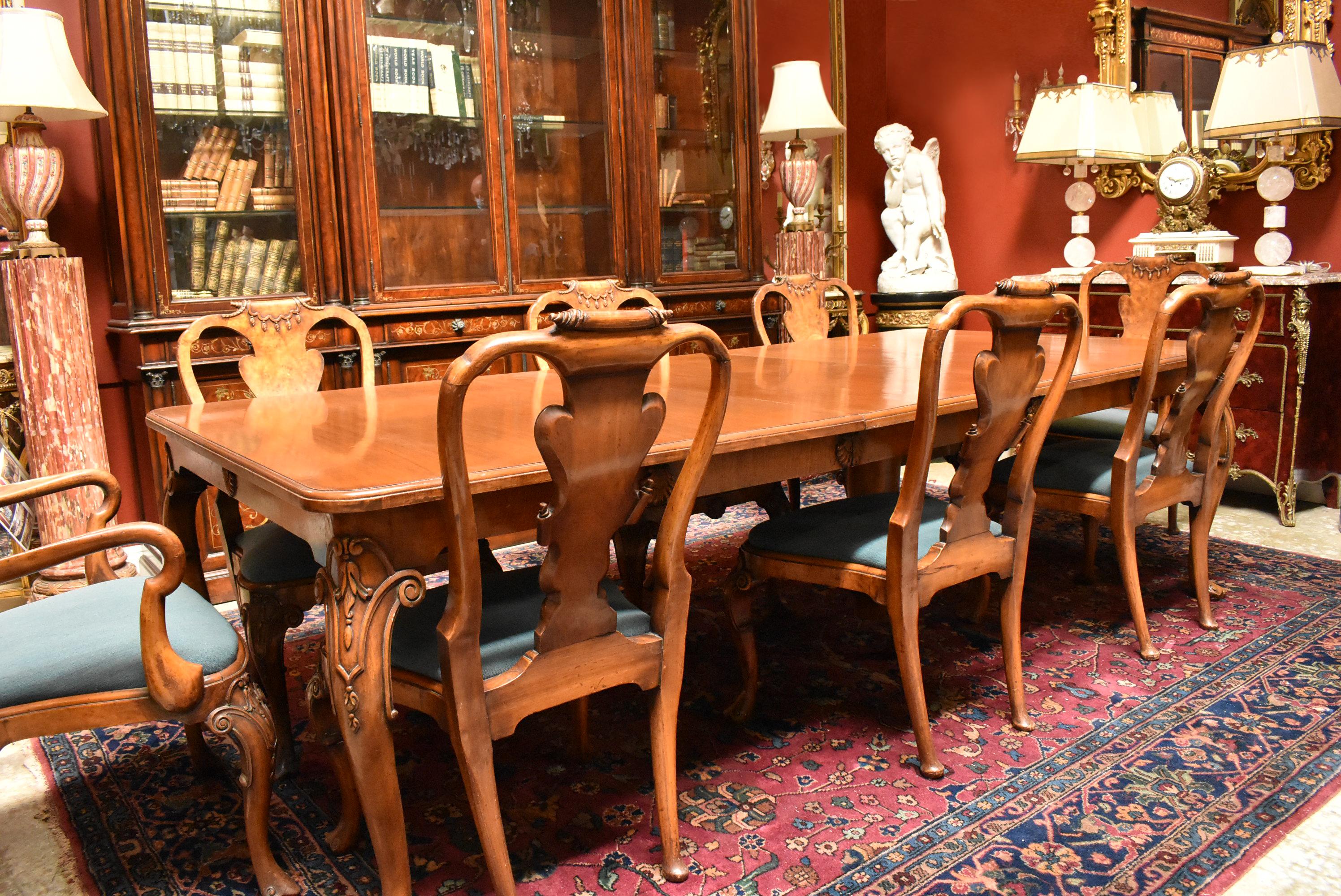 English Carved Walnut Dining Set, 19th Century For Sale at 1stDibs