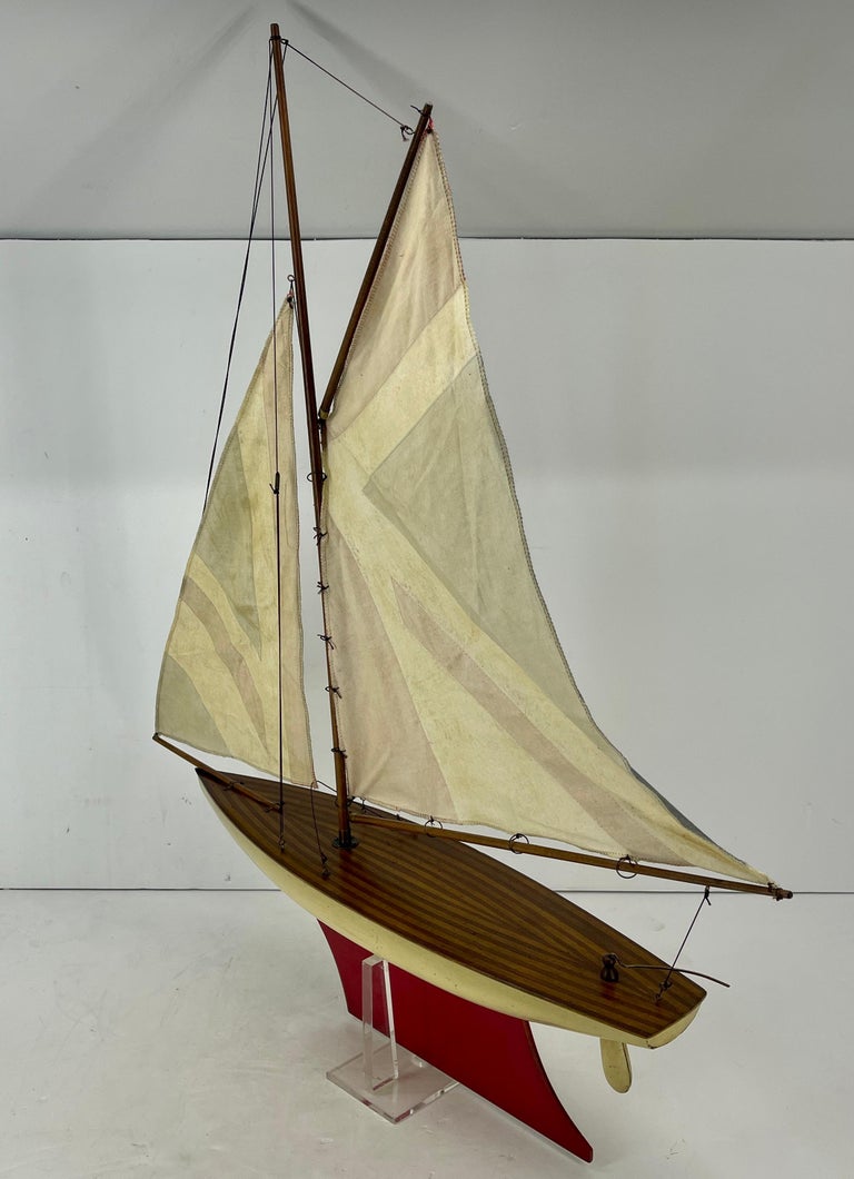 English Carved Wood Sailboat Model with Parquetry Deck and Union Jack ...