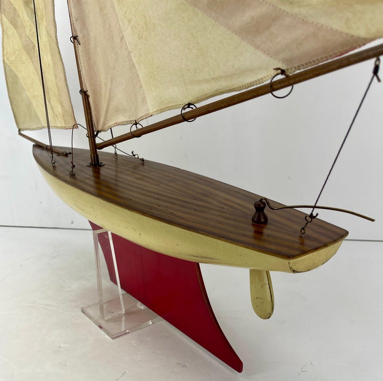 English Carved Wood Sailboat Model with Parquetry Deck and Union Jack ...