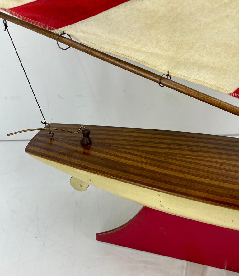 English Carved Wood Sailboat Model with Parquetry Deck and Union Jack ...