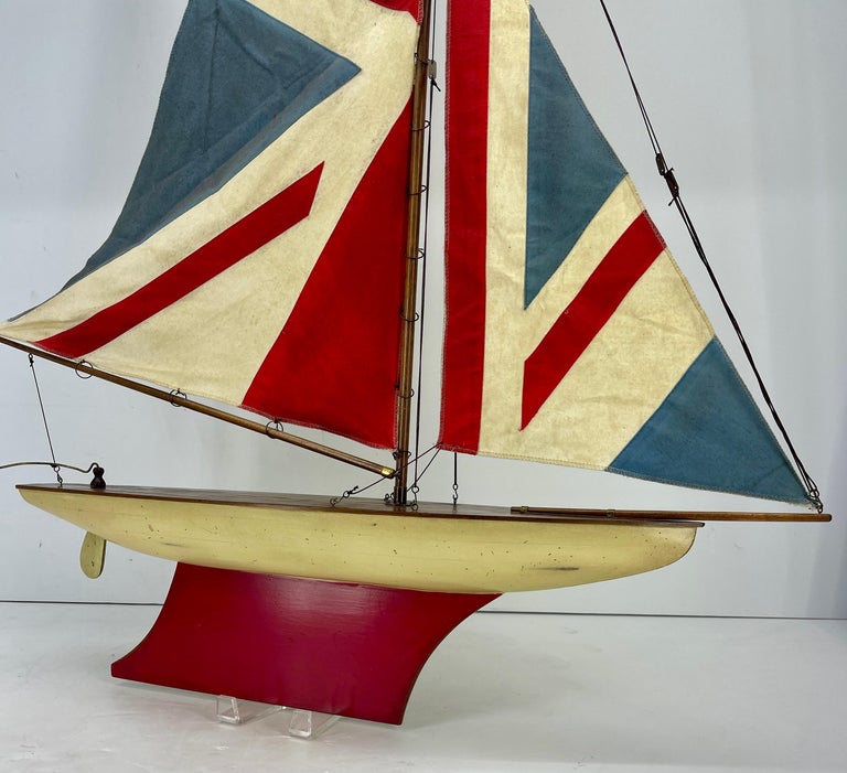 English Carved Wood Sailboat Model with Parquetry Deck and Union Jack ...
