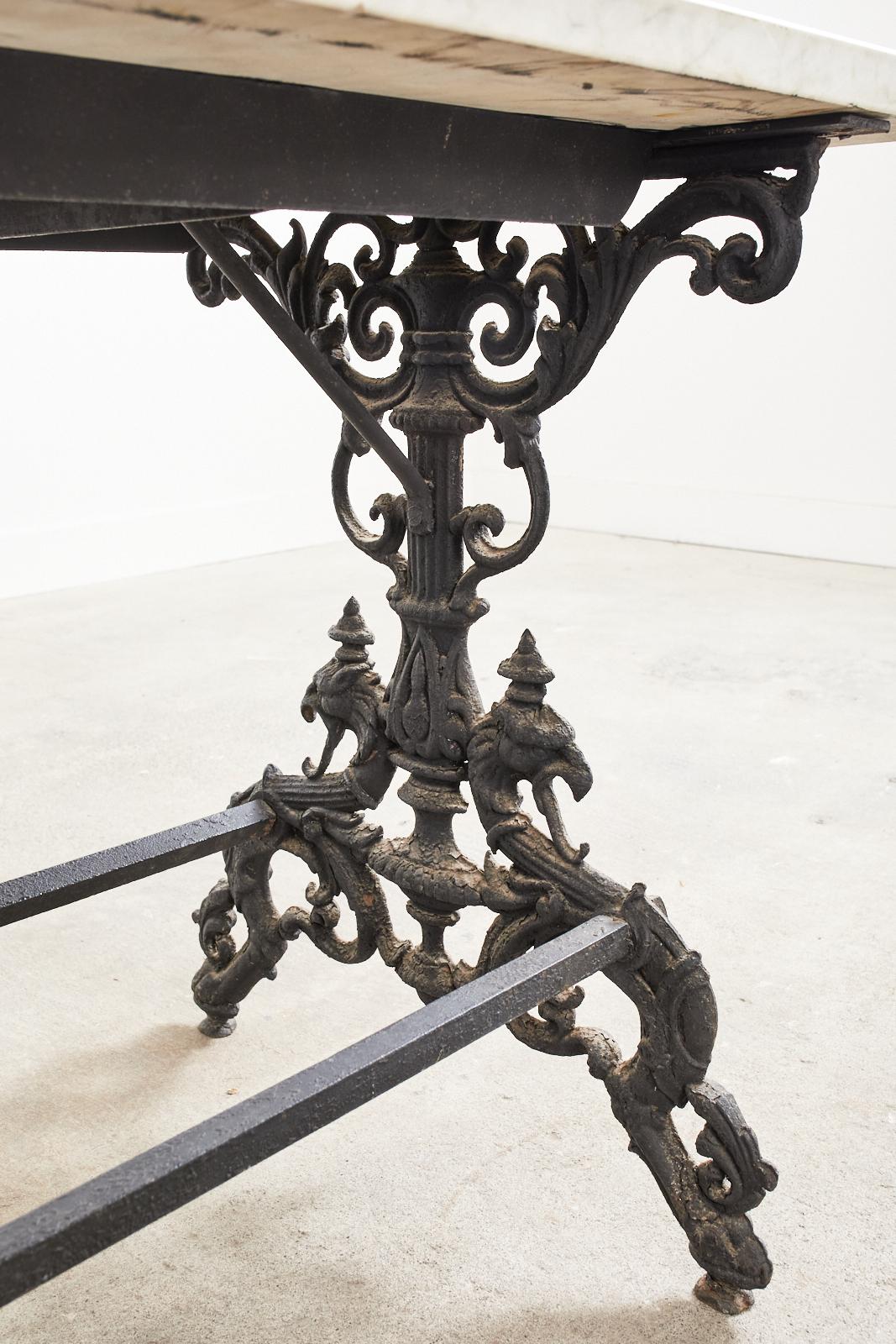 English Cast Iron Marble Top Garden Dining Table or Console For Sale at ...