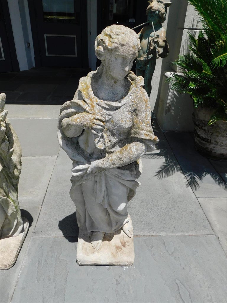 English Cast Stone Four Seasons Garden Statues Standing on Squared ...