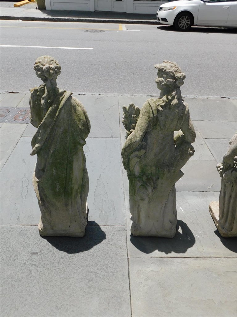 English Cast Stone Four Seasons Garden Statues Standing on Squared ...