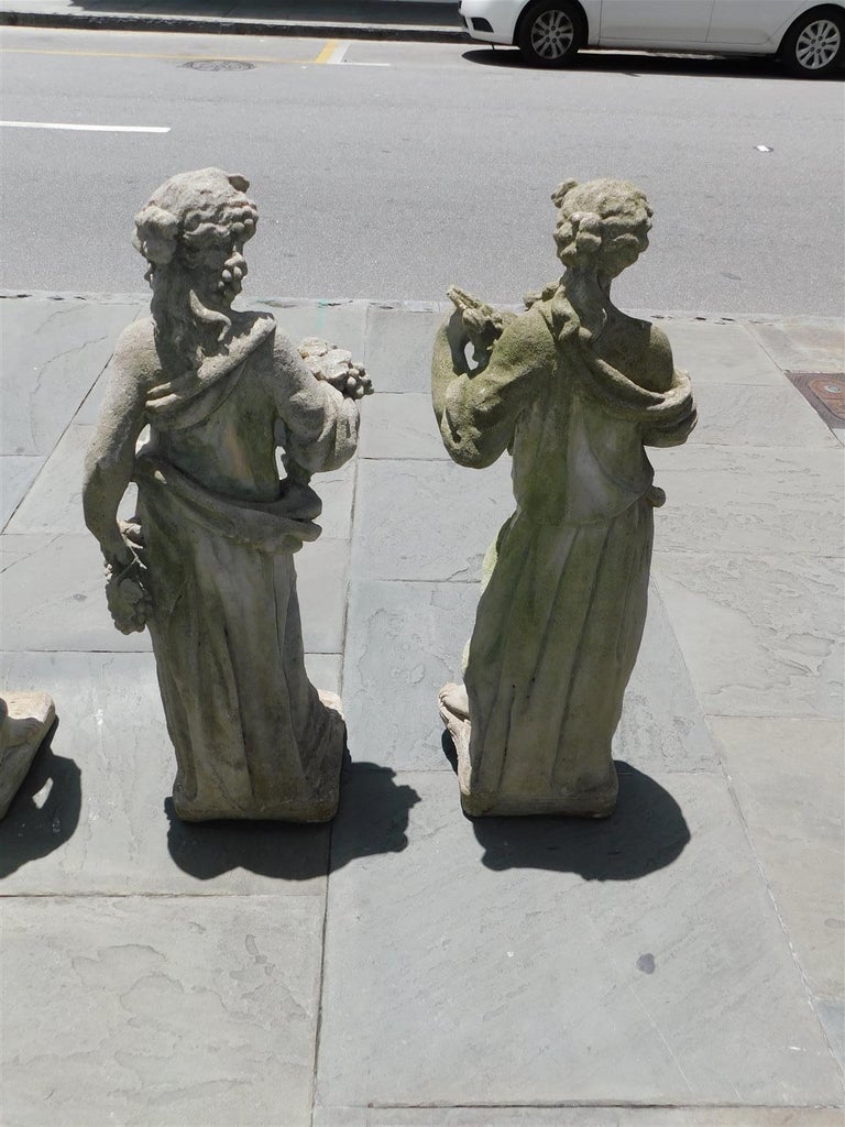English Cast Stone Four Seasons Garden Statues Standing on Squared ...
