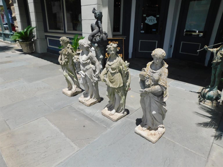 English Cast Stone Four Seasons Garden Statues Standing on Squared ...