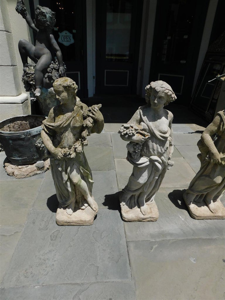 English Cast Stone Four Seasons Garden Statues Standing on Squared ...