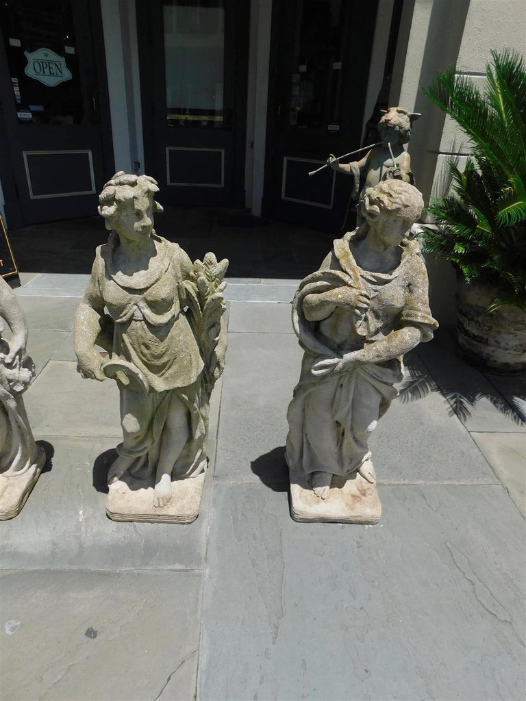 English Cast Stone Four Seasons Garden Statues Standing on Squared ...