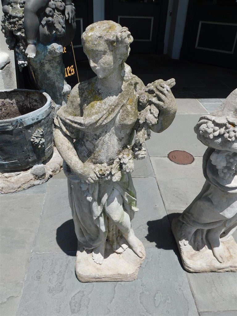 English Cast Stone Four Seasons Garden Statues Standing on Squared ...