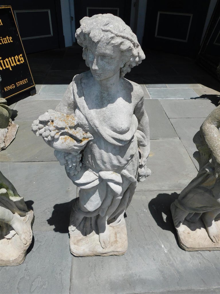 English Cast Stone Four Seasons Garden Statues Standing on Squared ...