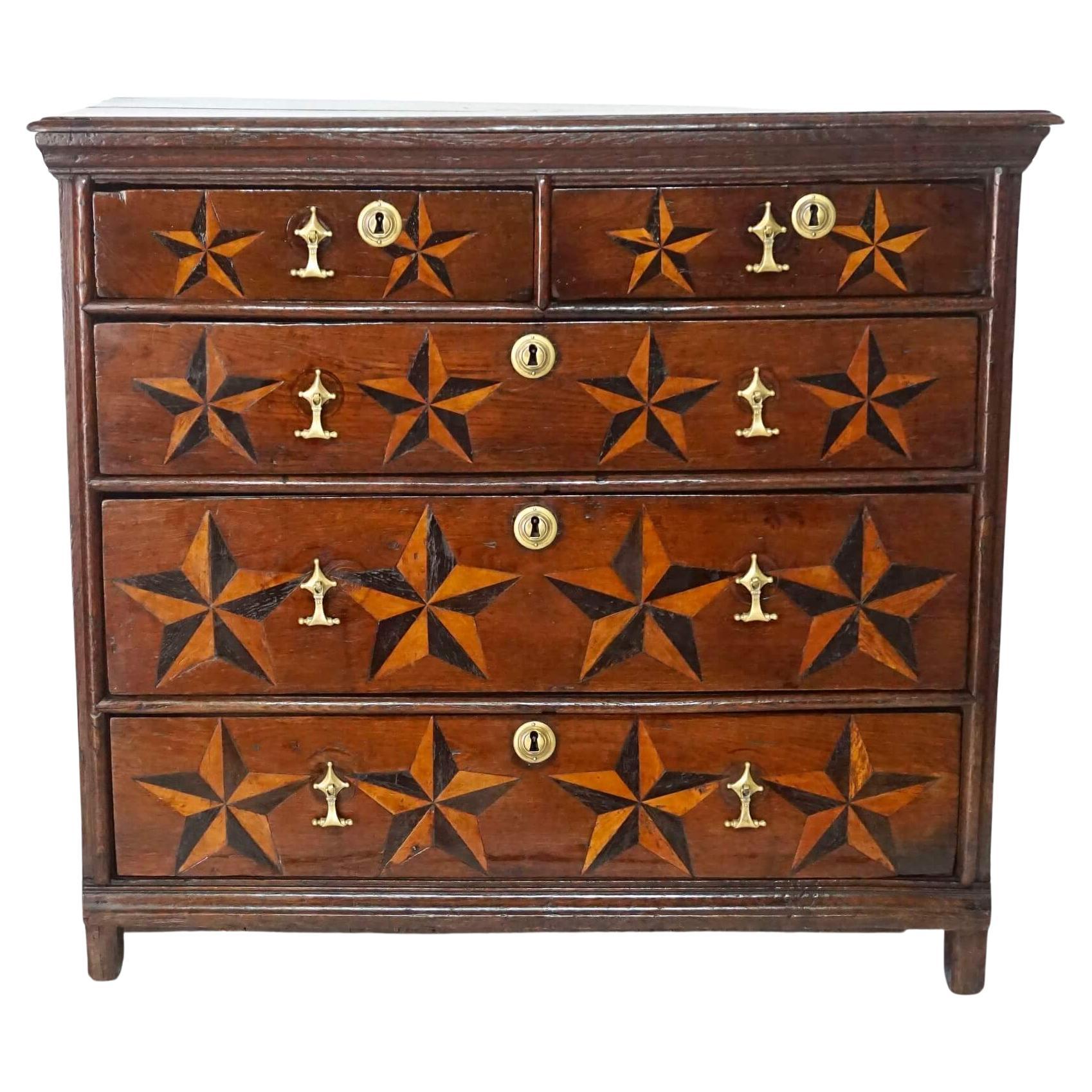 English Charles II Chest of Unusual Design with Star Inlay, circa 1680 ...