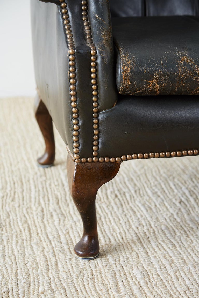 English Chesterfield Tufted Leather Wingback Library Chair at 1stDibs