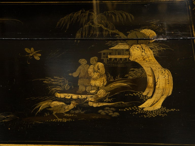 English Chinoiserie 1920s Black and Gold Tall Secretary with Slant ...