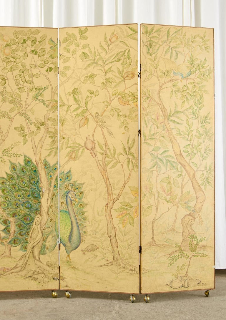 English Chinoiserie Painted Five-Panel Double Sided Screen For Sale at ...
