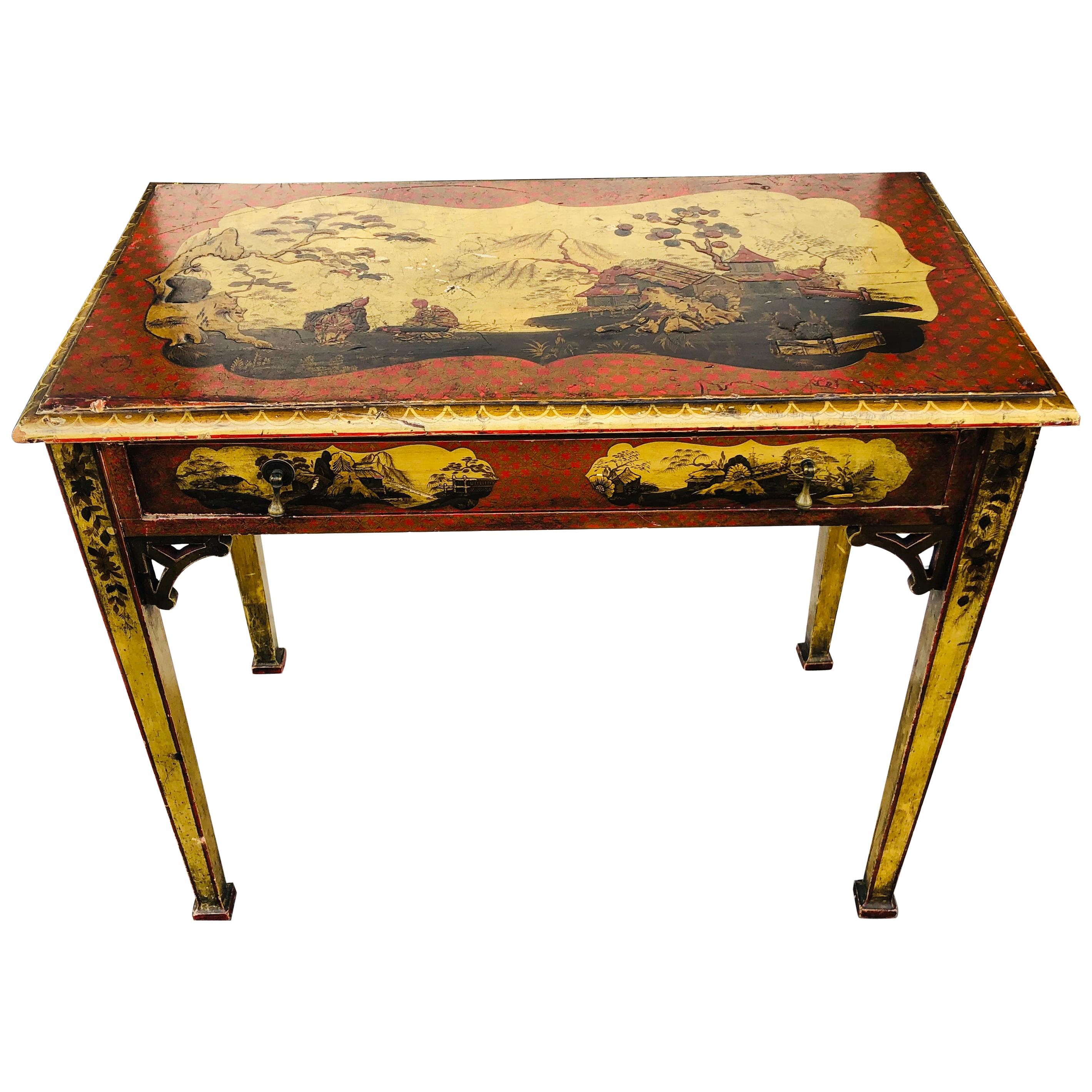 English Chinoiserie Side Table with Drawer, Early 20th Century For Sale ...