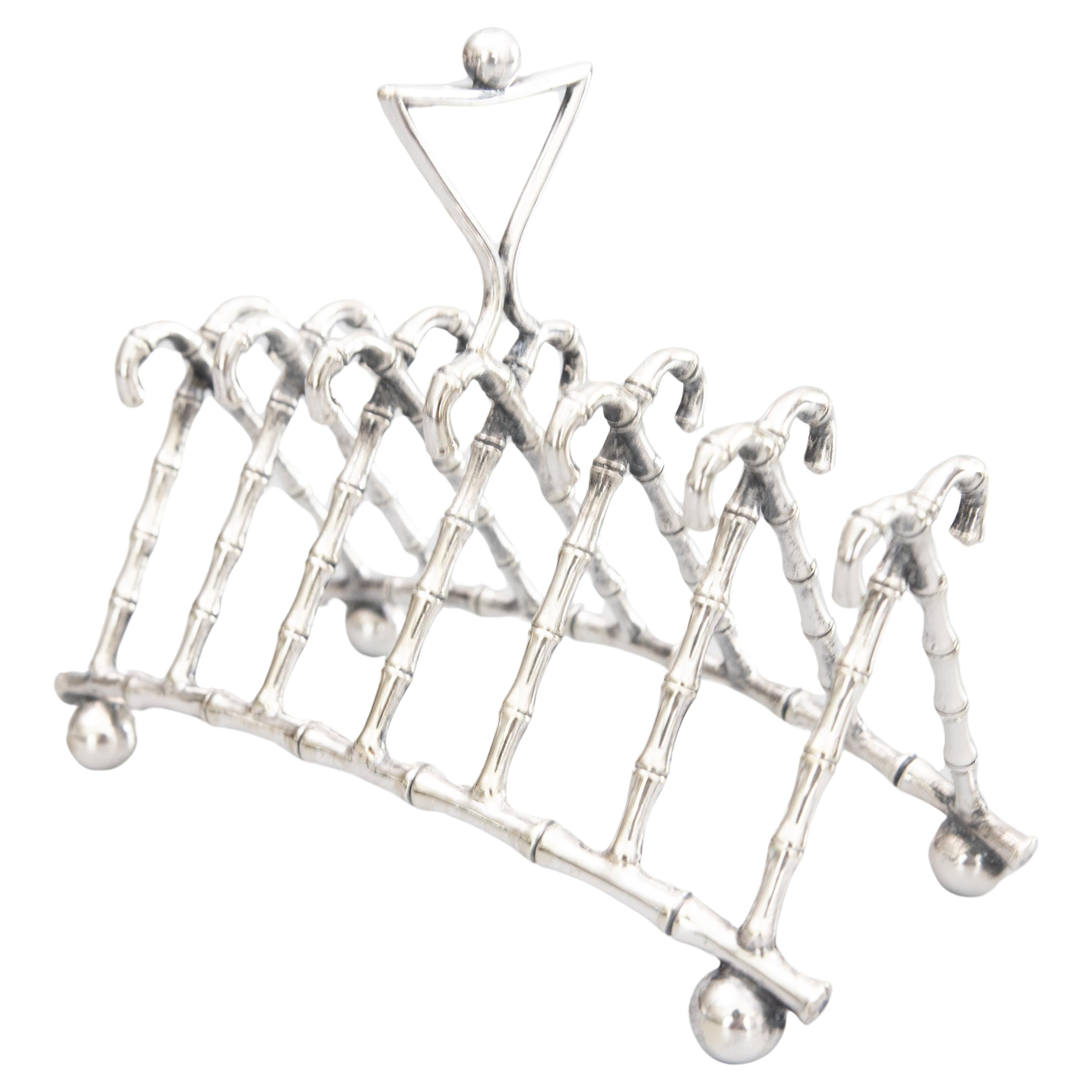 English Chinoiserie Silver Plate Crossed Faux Bamboo Canes Toast Rack ...