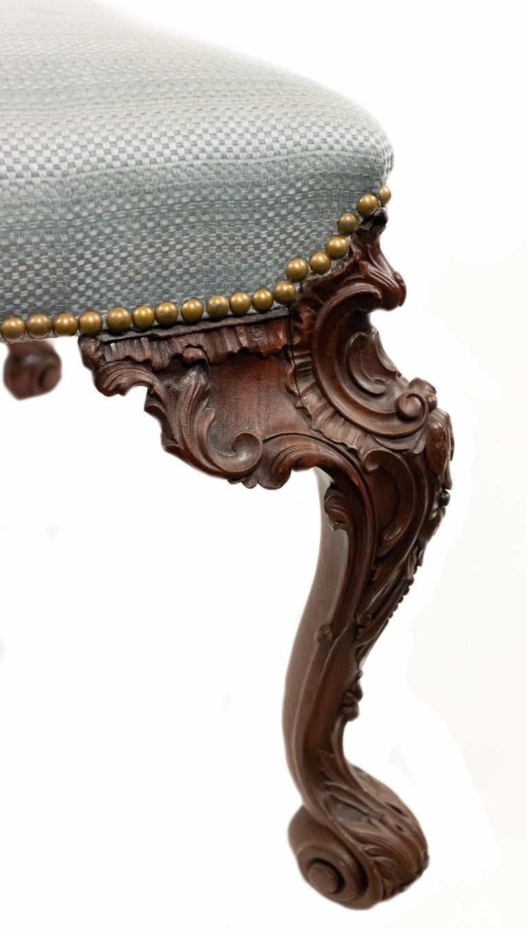 English Chippendale Blue Upholstery Bench For Sale at 1stDibs