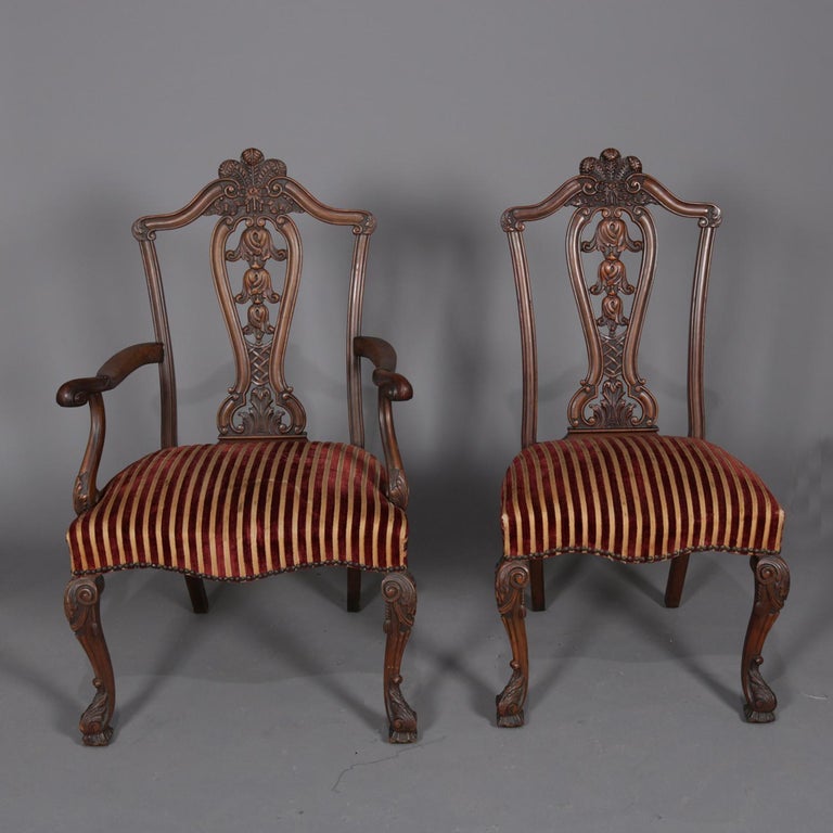 English Chippendale Style Carved Walnut Dining Table and 6 Chairs, 20th ...