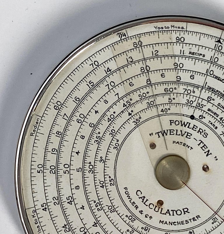 English Circular "Twelve-Ten" Calculator with Leather Case by Fowler ...