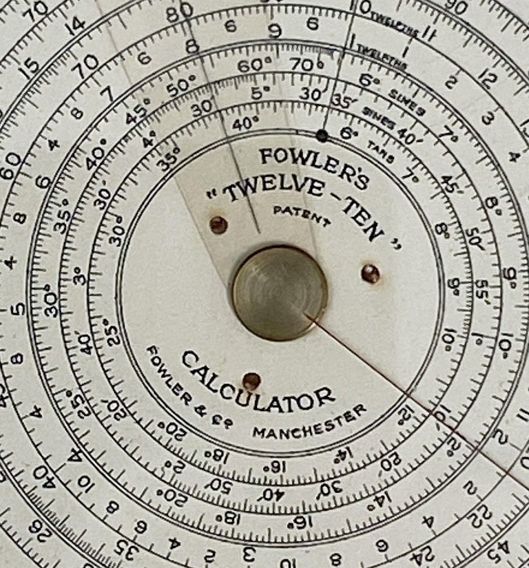 English Circular "Twelve-Ten" Calculator with Leather Case by Fowler ...