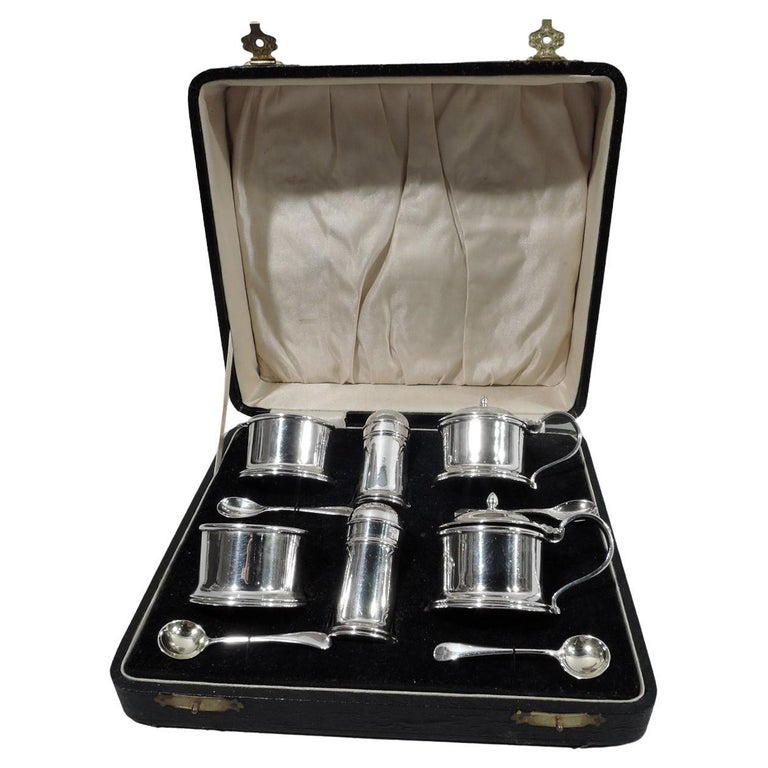 English Classical Sterling Silver Condiment Set in Case For Sale at 1stDibs