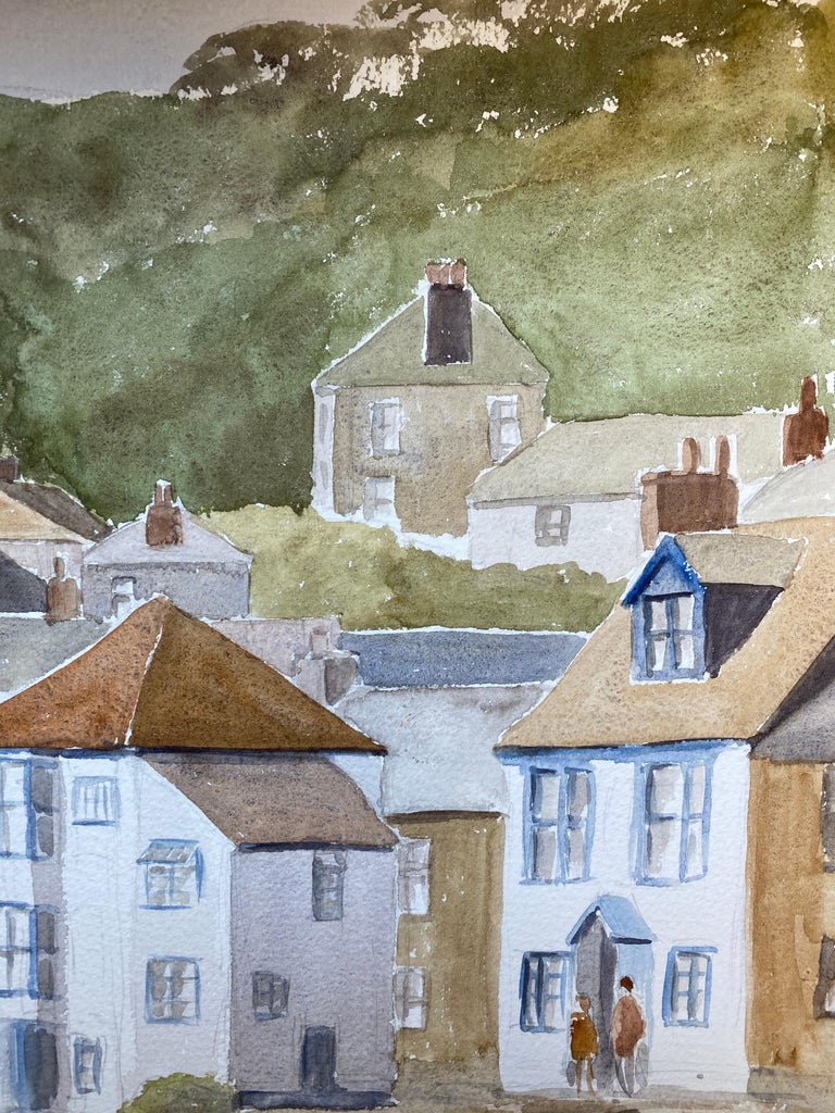 English Coastal Harbour Steps to the Sea, Original British Watercolour ...