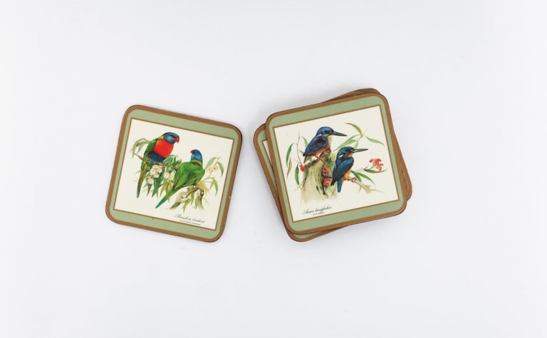 English Cocktail Drink Coasters with Bird Designs, Set of 6 For Sale at ...