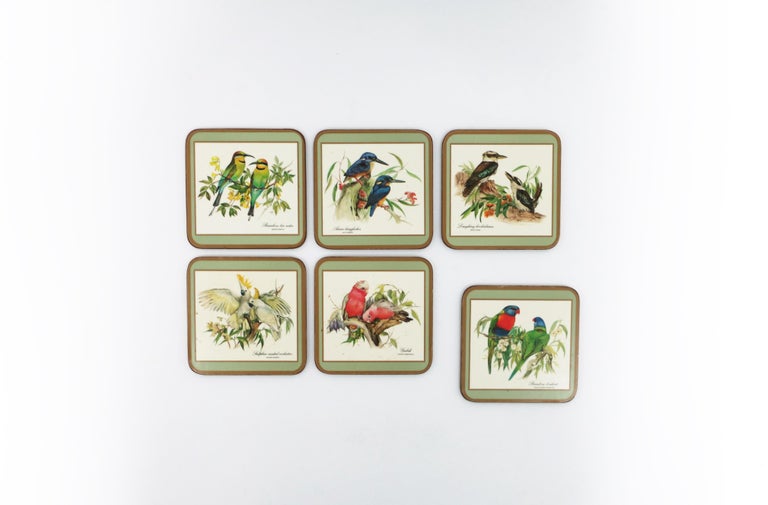 English Cocktail Drink Coasters with Bird Designs, Set of 6 For Sale at ...