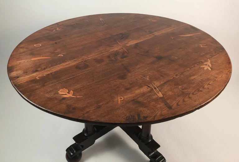 English Country Round Table with Inlaid Top at 1stDibs