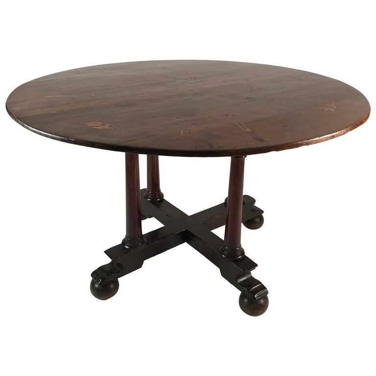 English Country Round Table with Inlaid Top at 1stDibs