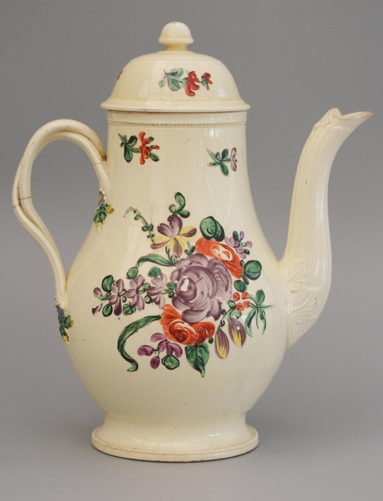 English Creamware Floral Painted Teapot and Cover, circa 1770 at 1stDibs