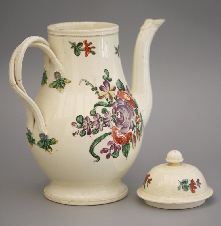 English Creamware Floral Painted Teapot and Cover, circa 1770 at 1stDibs