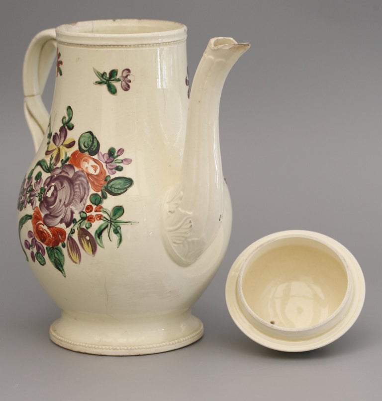 English Creamware Floral Painted Teapot and Cover, circa 1770 at 1stDibs