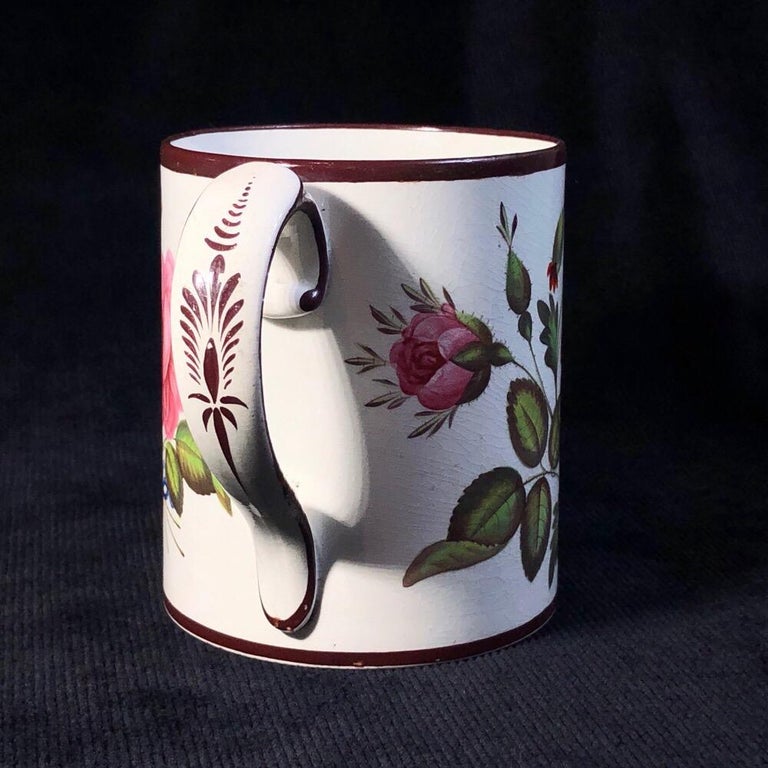 English Creamware Mug, Well Painted with Large Flower Groups, circa ...